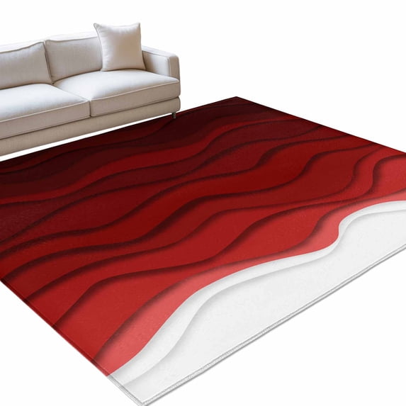 Abstract Area Rugs 5x8ft Red White Gradient Ocean Waves Floor Rug Non ...