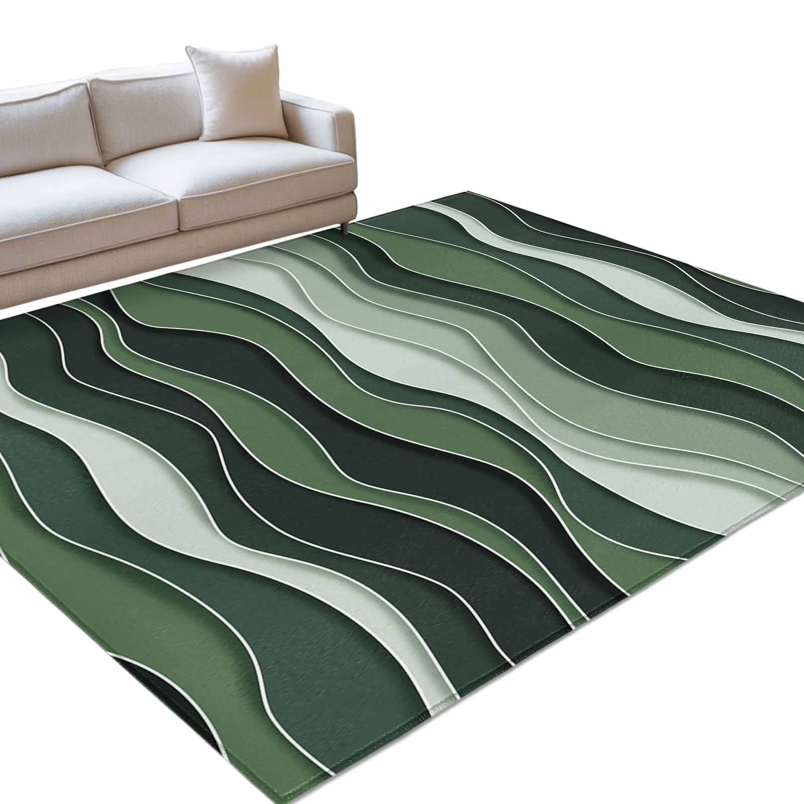 Abstract Area Rugs 5x8ft Sage Green Gradient Waves Beach Lines Floor ...