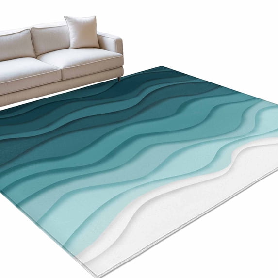 Abstract Area Rugs 5x8ft Turquoise White Beach Gradient Ocean Waves ...