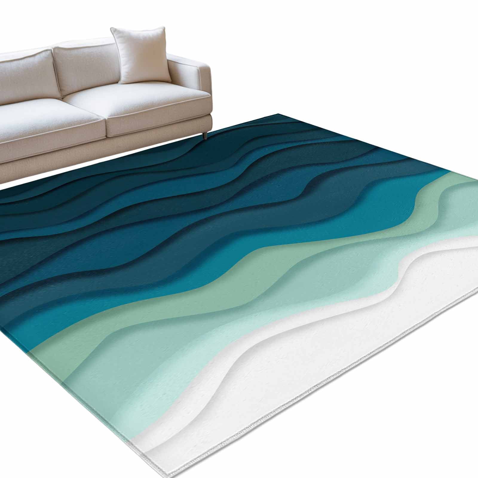 Abstract Area Rugs 6x9ft Water Duck Green Gradient Ocean Waves Floor ...