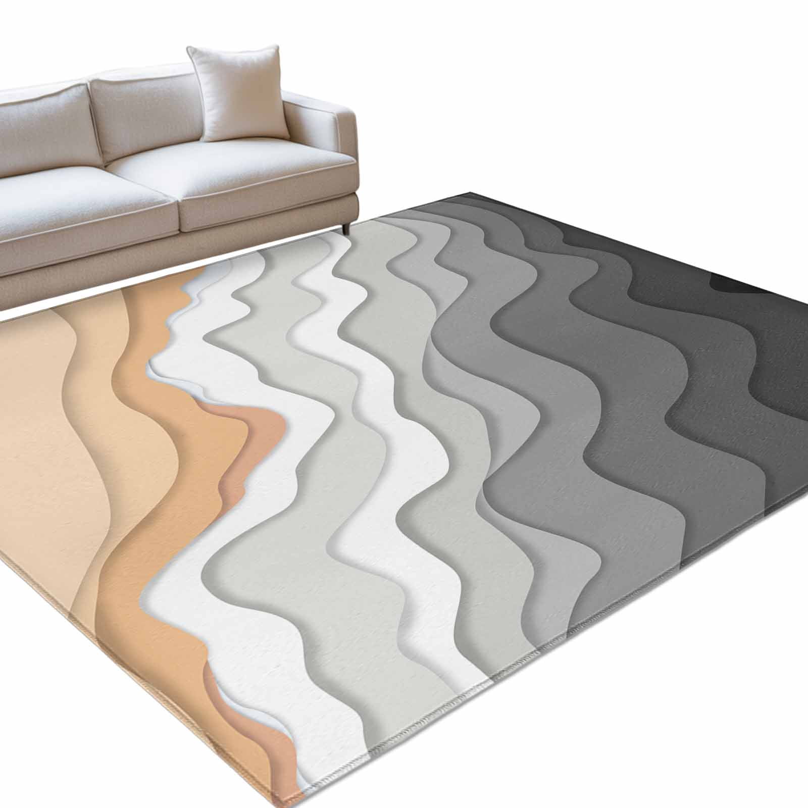 Abstract Area Rugs 8x10ft Gray Gradient Ocean Beach Waves Floor Rug Non ...