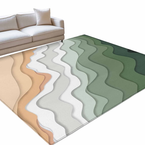 Abstract Area Rugs 8x10ft Sage Green Gradient Ocean Beach Waves Floor ...