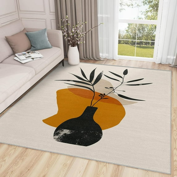 Abstract Area Rugs for Living Room, Floral Leaf Botanical Rug, Modern ...