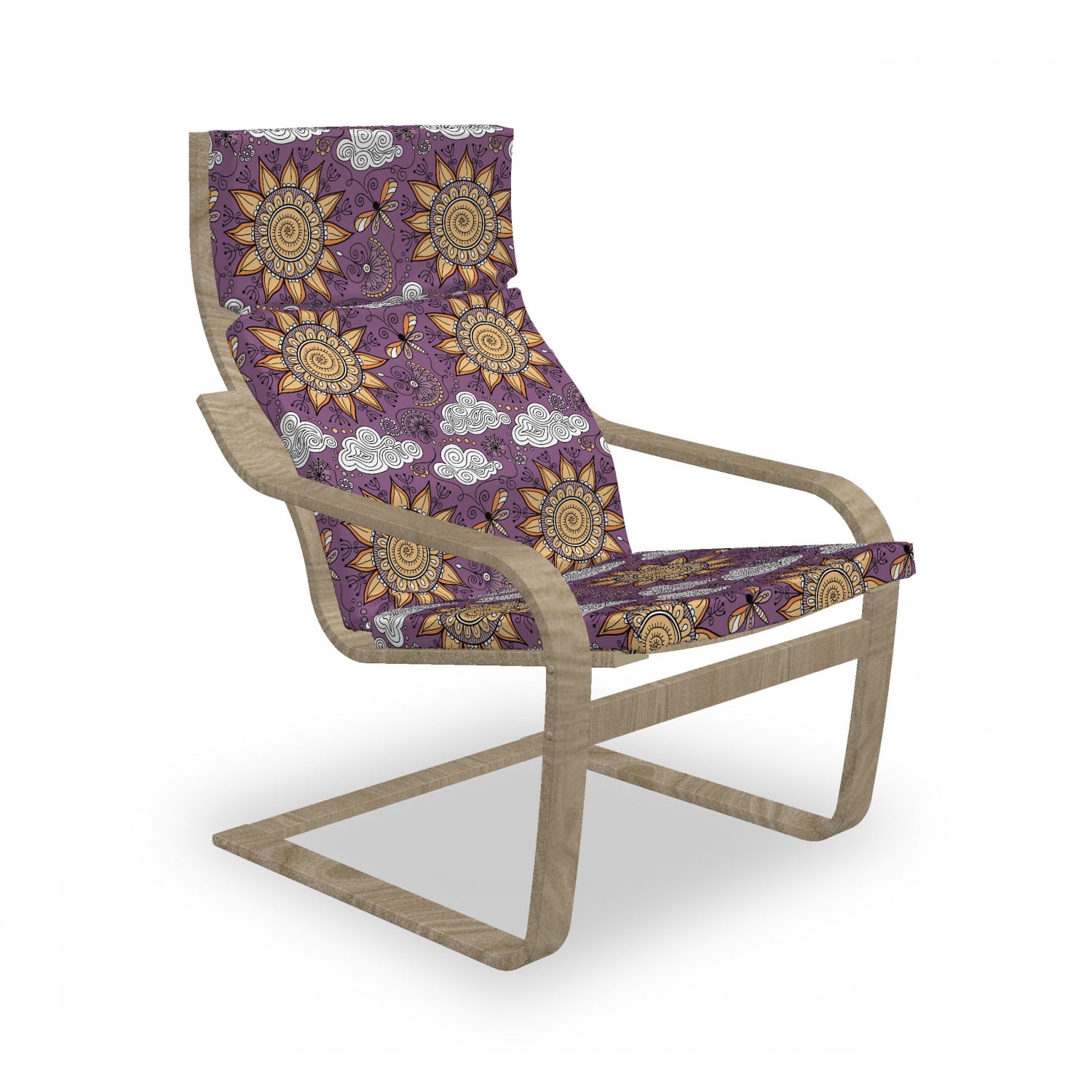 Abstract Armchair Pad and Slipcover, Pointy Petal Sun Rays Clouds Curvy ...