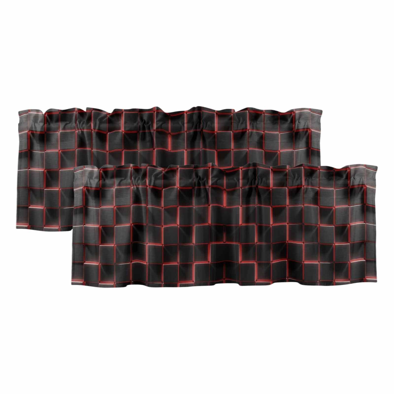 Abstract Art 2 Panels Kitchen Valance, Black Red Cubes Modern ...