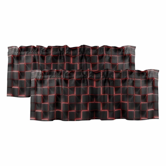 Abstract Art 2 Panels Kitchen Valance, Black Red Cubes Modern ...