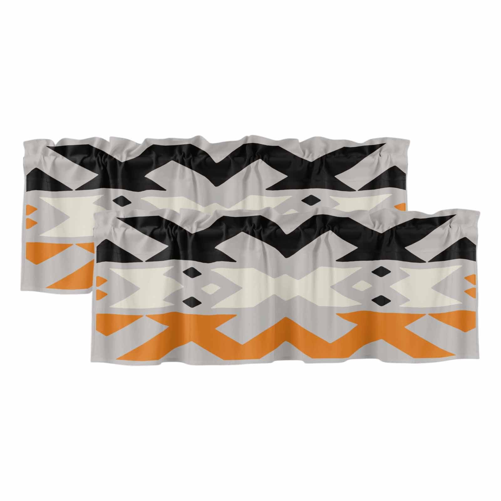 Abstract Art 2 Panels Kitchen Valance, Blue Black Orange Line Simple ...