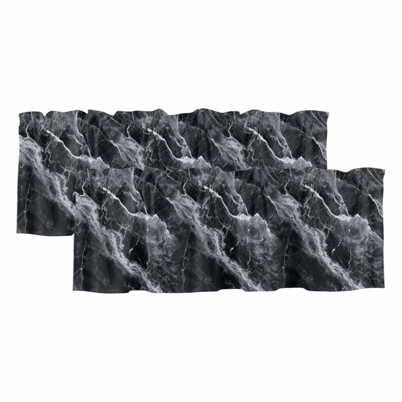 Abstract Art 2 Panels Kitchen Valance, Dark Gray Marble Texture Modern ...