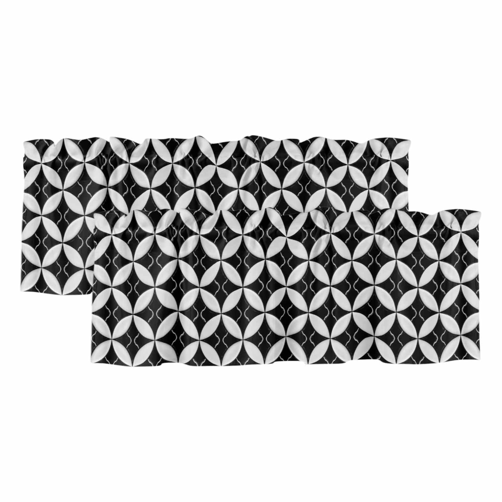 Abstract Art 2 Panels Kitchen Valance, Geometric Medieval Circular ...