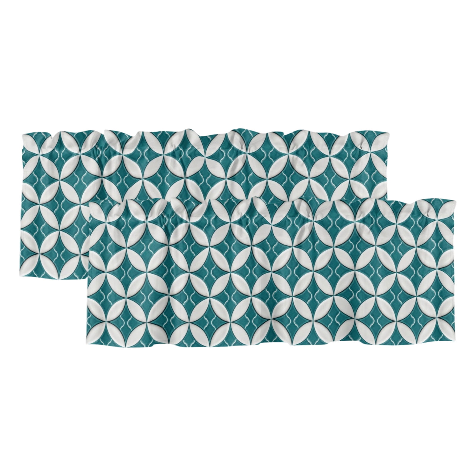 Abstract Art 2 Panels Kitchen Valance, Geometric Medieval Circular ...