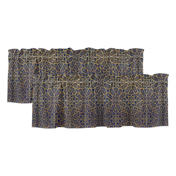 Abstract Art 2 Panels Kitchen Valance, Retro Golden Geometric Texture ...