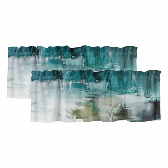 Abstract Art 2 Panels Kitchen Valance, Turquoise White Paint Texture ...