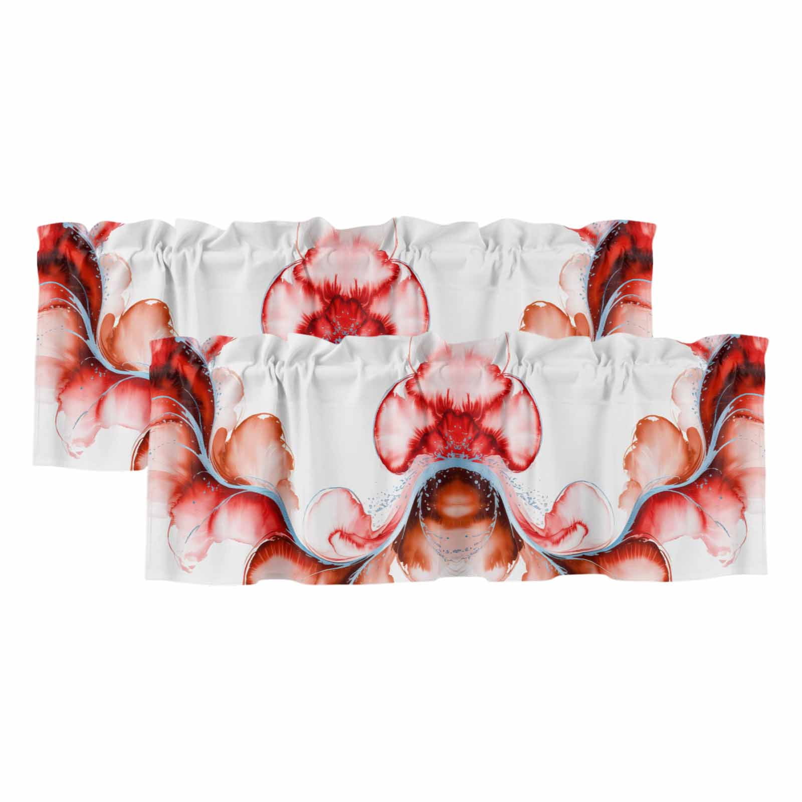 Abstract Art 2 Panels Kitchen Valance, Watercolor Red Water Wave ...