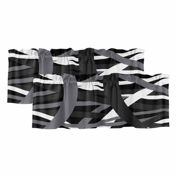 Abstract Art 2 Panels Kitchen Valance, White Black Gray Line Modern ...