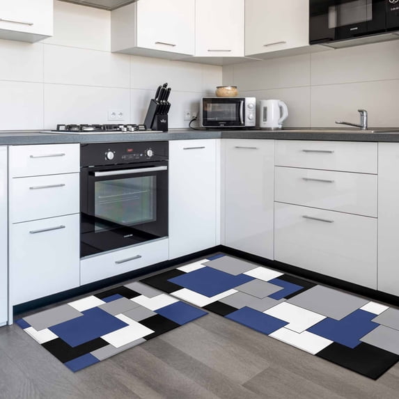Abstract Art 2 Pieces Non-Slip Kitchen Mat Set, Patchwork Black and ...