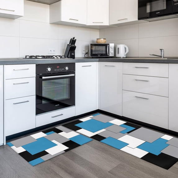 Abstract Art 2 Pieces Non-Slip Kitchen Mat Set, Patchwork Purple Blue ...