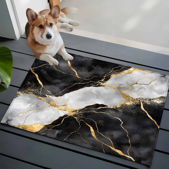 Abstract Art 2x3 Area Rugs for Living Room, Gold Black Water Ripple ...