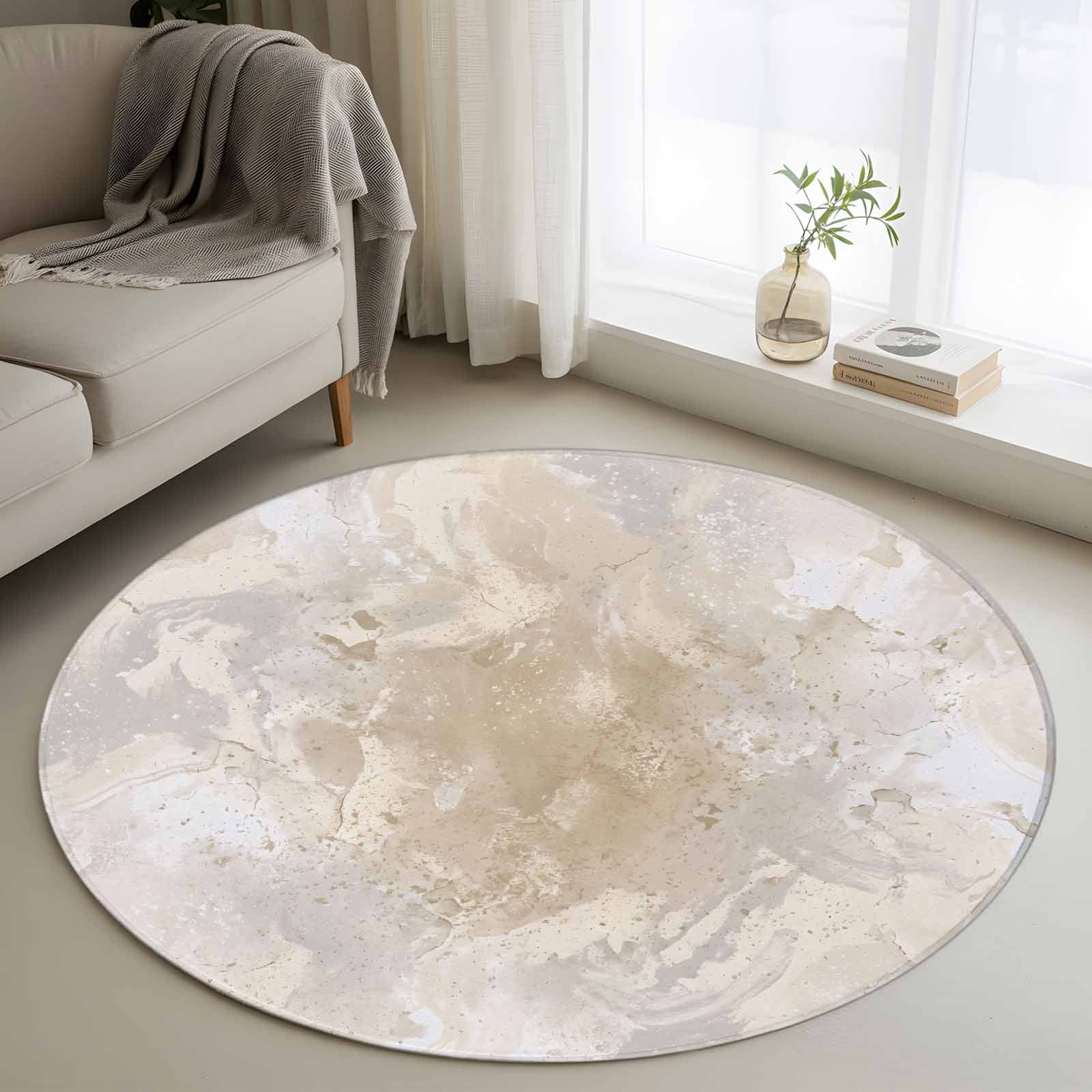Abstract Art 3.3' Round Rug for Bedroom Reading Corner, Beige Grey ...