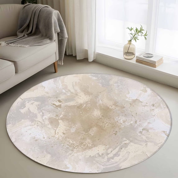 Abstract Art 3.3' Round Rug for Bedroom Reading Corner, Beige Grey ...