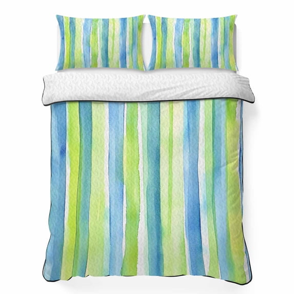 Abstract Art 3 Piece Quilt Bedding Set with 2 Pillow Shams, Blue Green ...