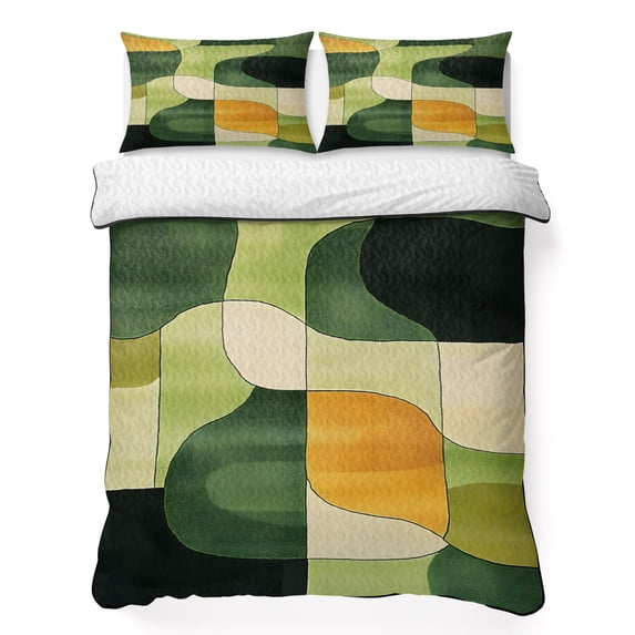 Abstract Art 3 Piece Quilt Bedding Set with 2 Pillow Shams, Green ...
