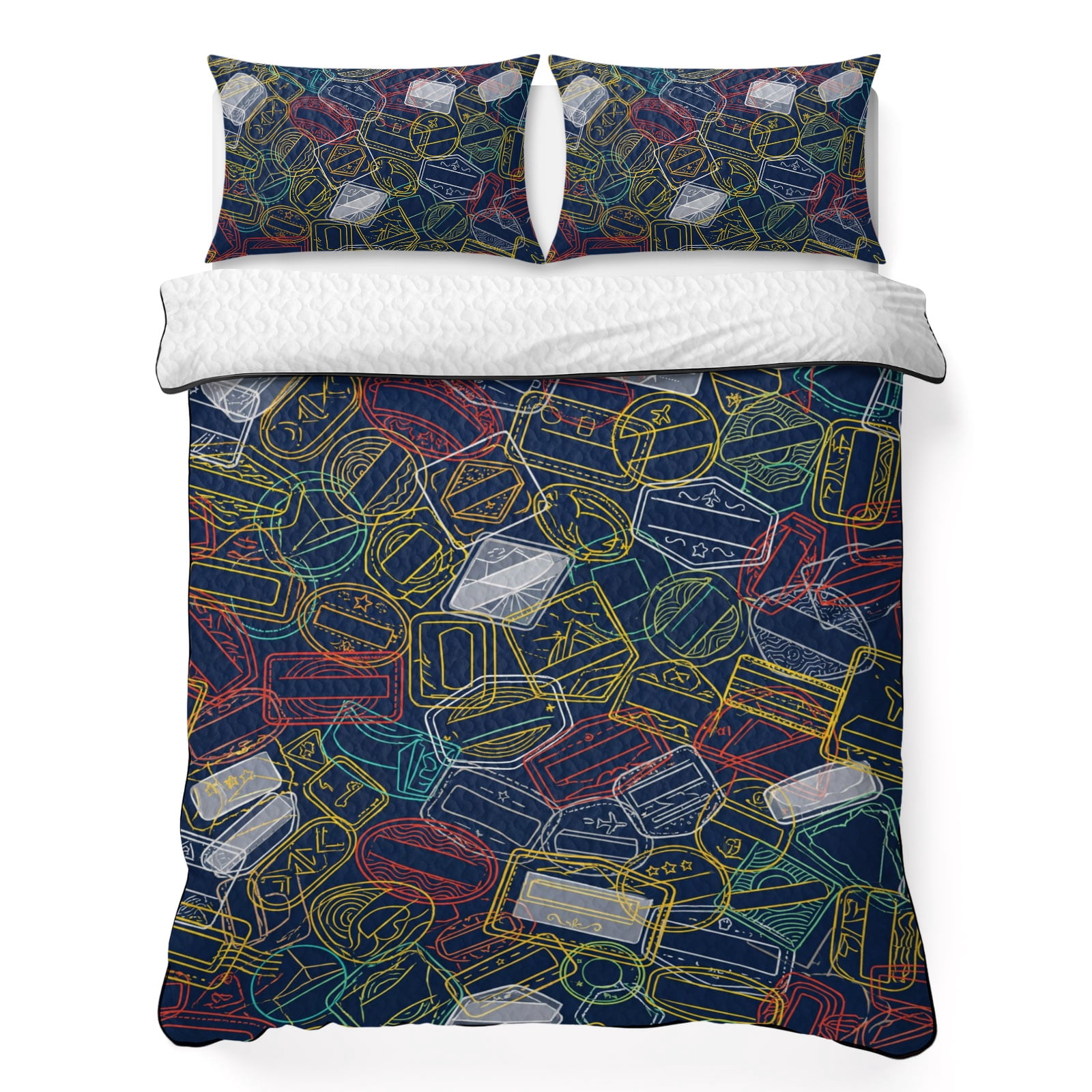 Abstract Art 3 Piece Quilt Bedding Set with 2 Pillow Shams, Postmarks ...