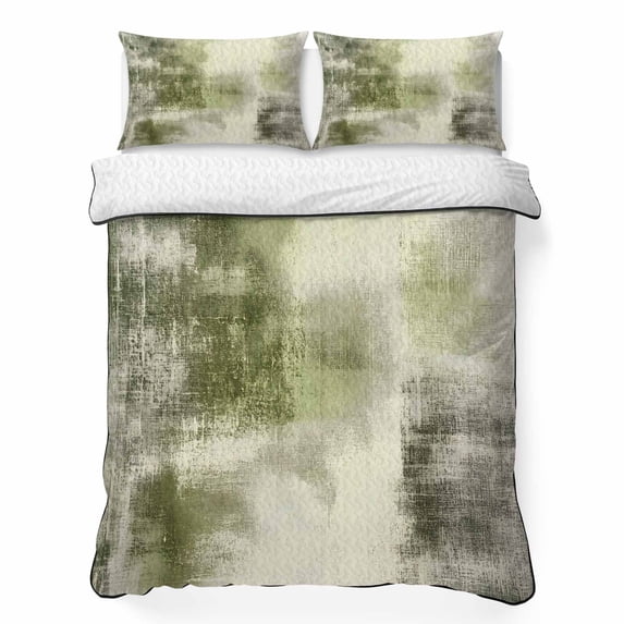 Abstract Art 3 Piece Quilt Bedding Set with 2 Pillow Shams, Sage Green ...