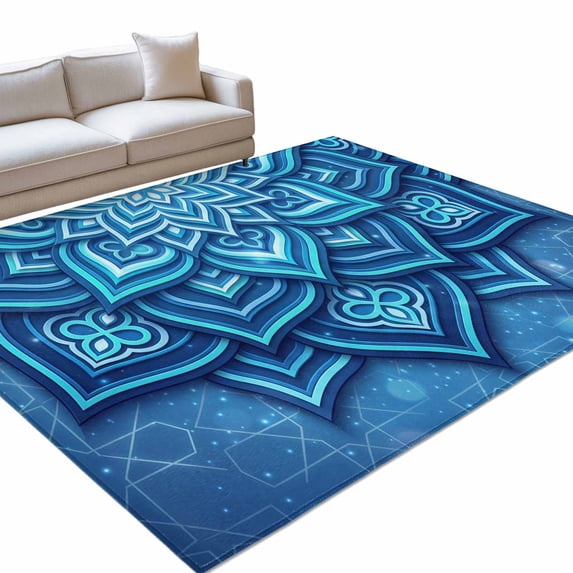 Abstract Art 3x5ft Non Slip Area Rug Blue Gradient Flower 3D Geometric ...