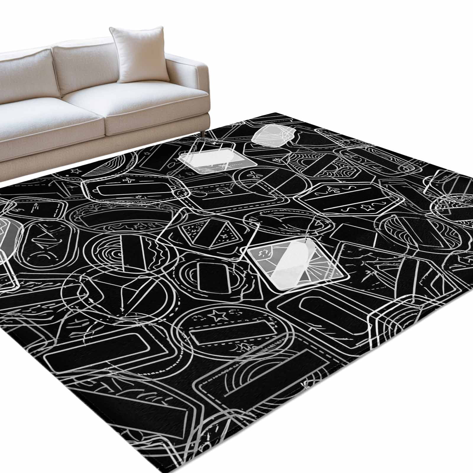 Abstract Art 3x5ft Non Slip Area Rug Travelling Lines Postmarks Black ...