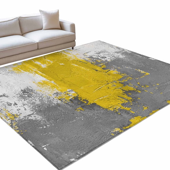 Abstract Art 3x5ft Non Slip Area Rug Yellow Grey Wall Mottled Texture ...