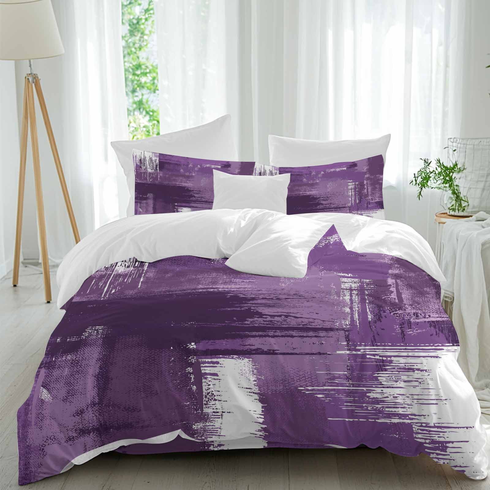 Abstract Art 4 Piece Duvet Cover Set Full Size Purple White Mottled ...