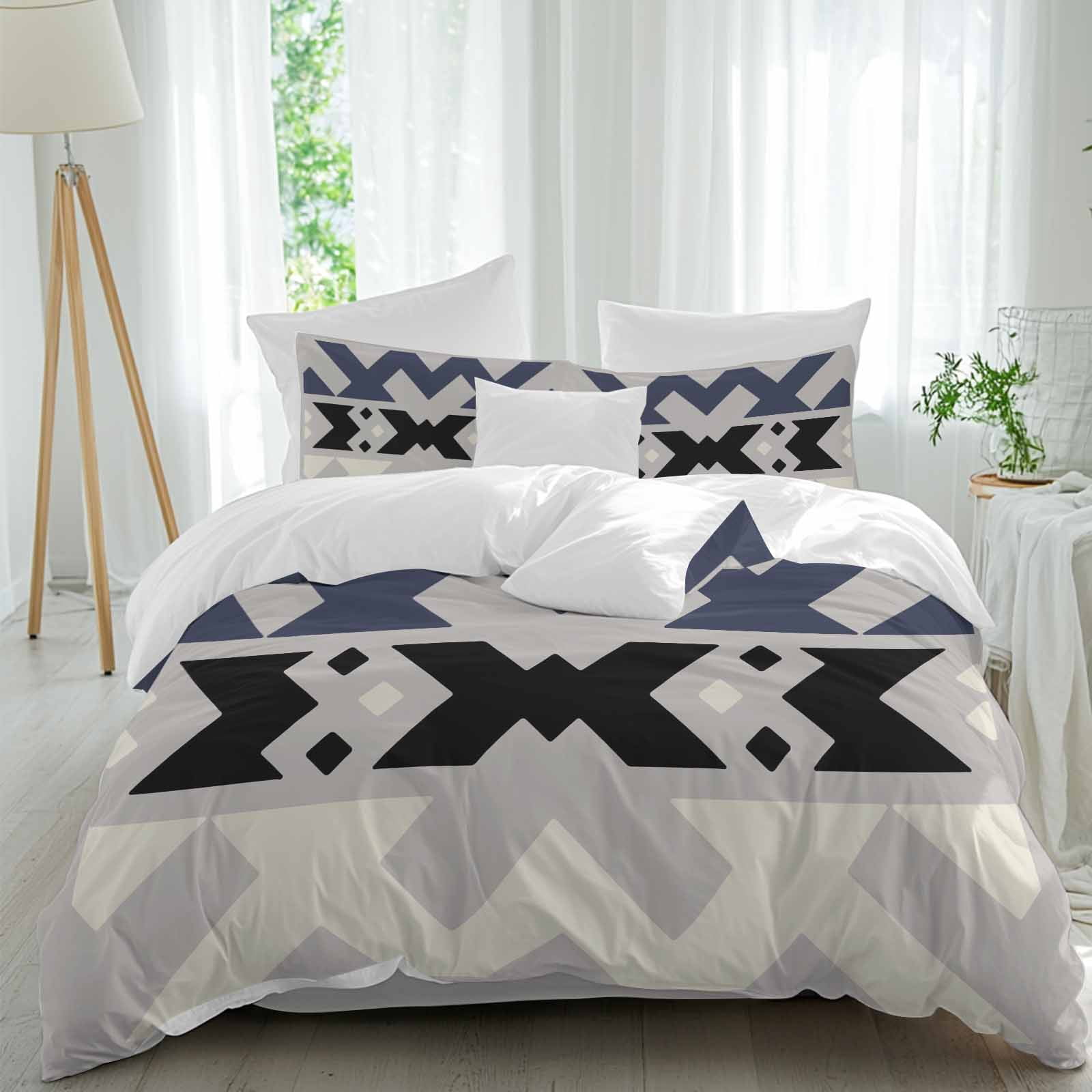 Abstract Art 4 Piece Duvet Cover Set Queen Size Blue Black Beige Line ...