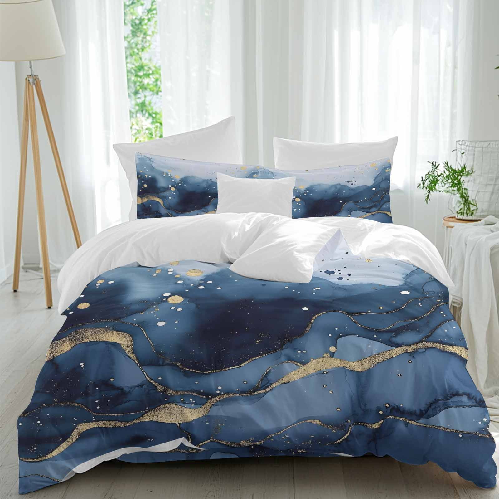 Abstract Art 4 Piece Duvet Cover Set Queen Size Blue Grey Gradient ...