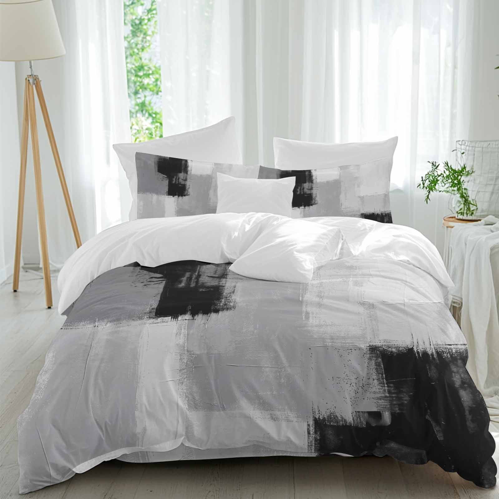 Abstract Art 4 Piece Duvet Cover Set Twin Size Black Grey Graffiti ...