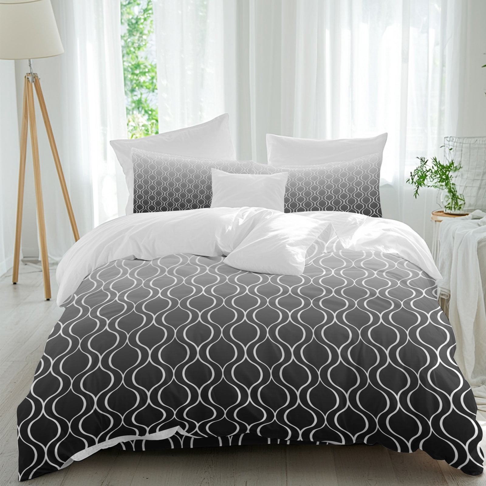 Abstract Art 4 Piece Duvet Cover Set Twin Size Classic Black Line ...