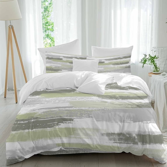 Abstract Art 4 Piece Duvet Cover Set Twin Size Green Gray Mottled Color ...