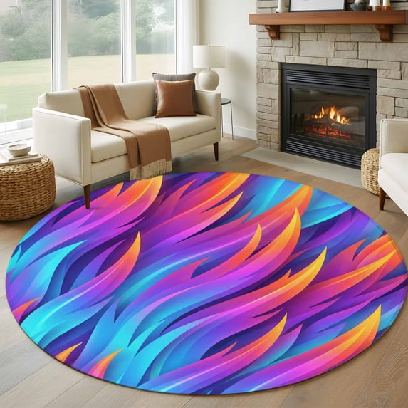 Abstract Art 5FT Round Area Rugs for Living Room Blue Purple Yellow ...