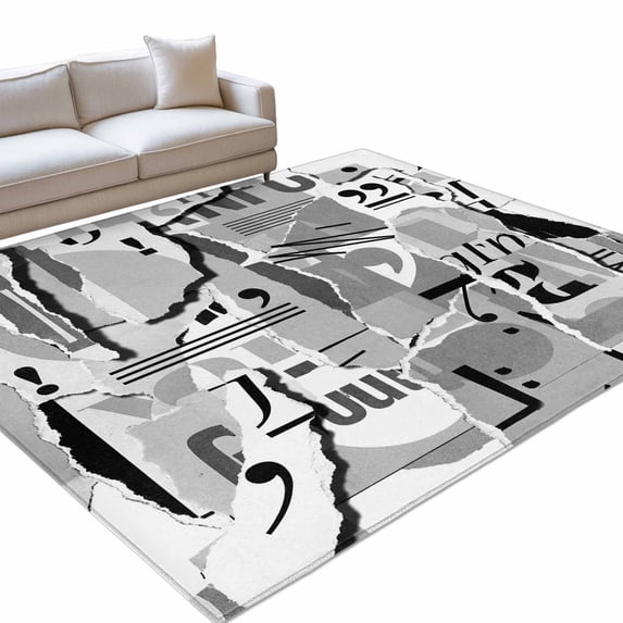 Abstract Art 5x8ft Non Slip Area Rug Black and White Collage Art Torn ...