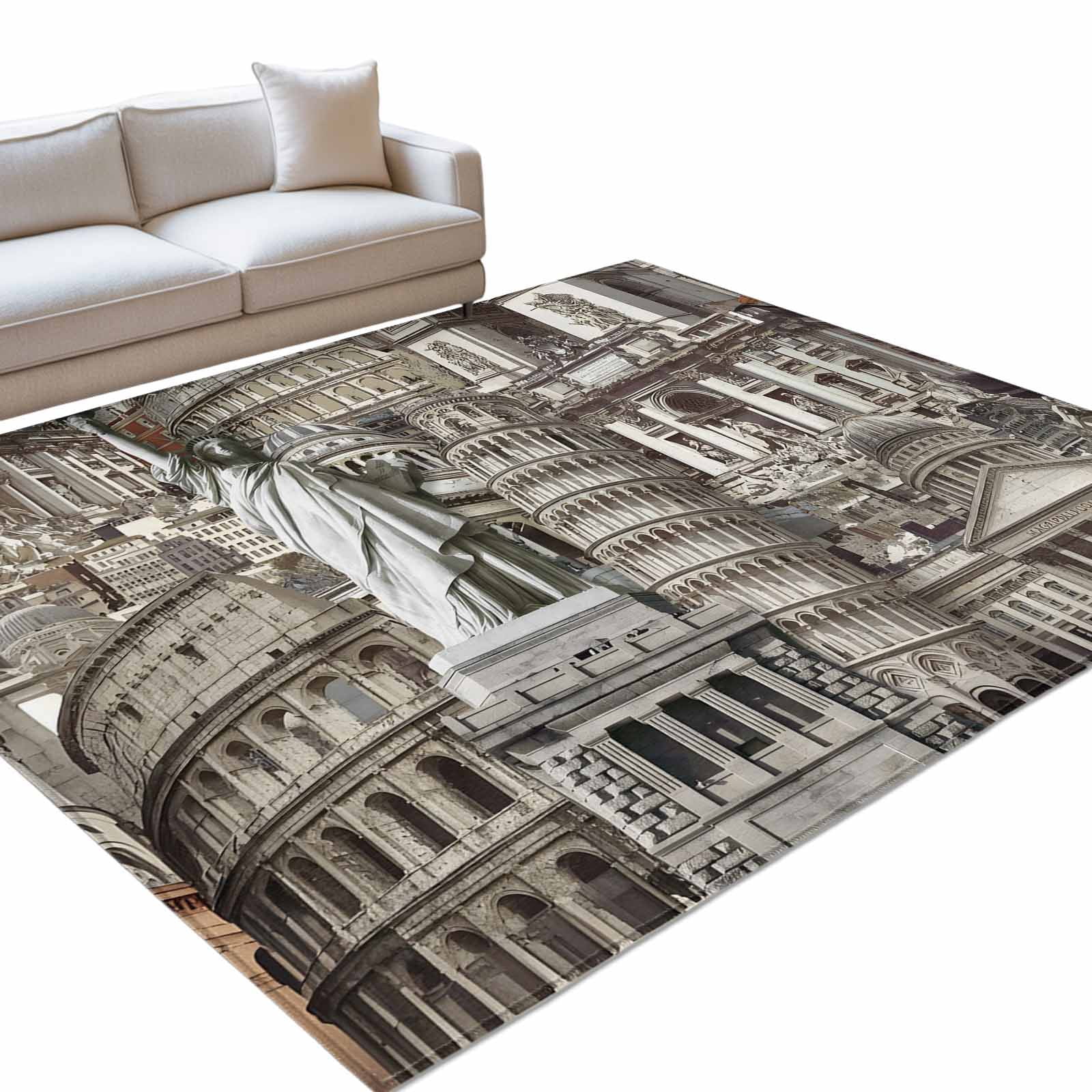 Abstract Art 5x8ft Non Slip Area Rug Classical World-famous Buildings ...