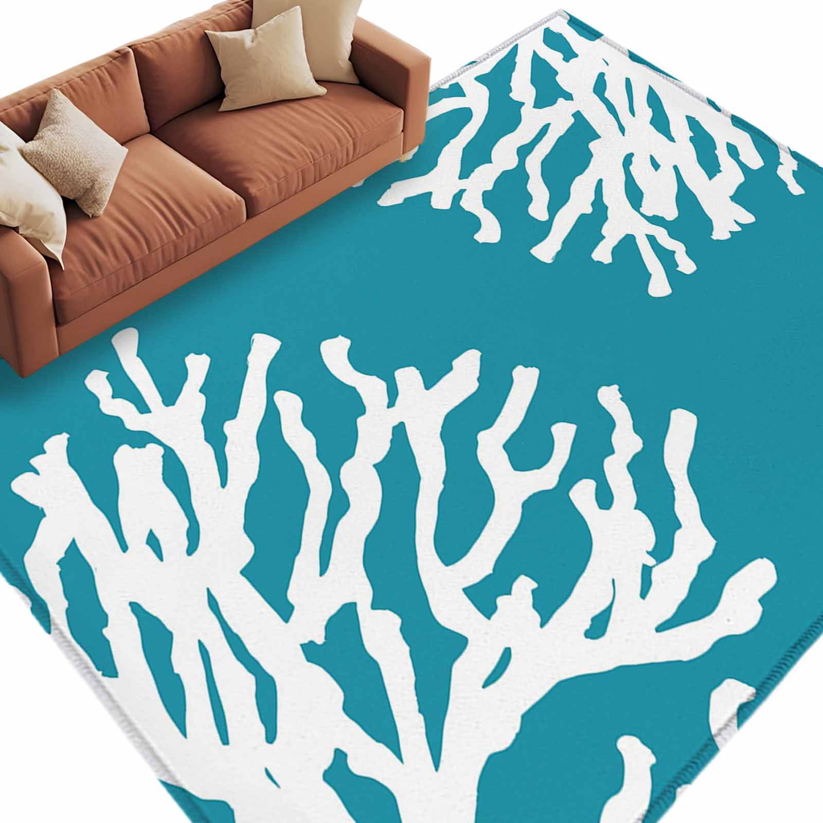 Abstract Art 6'x9' Large Area Rugs Coral Blue Background Modern Simple ...