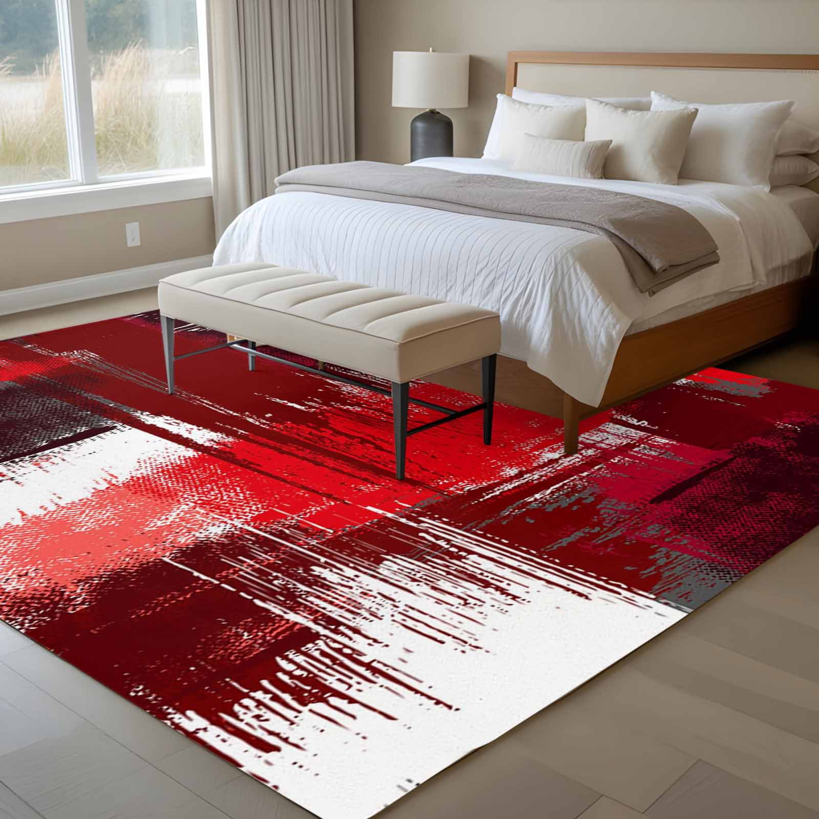 Abstract Art 6x9 Rug for Dining Room Table and Chair Setup, Vintage Red ...