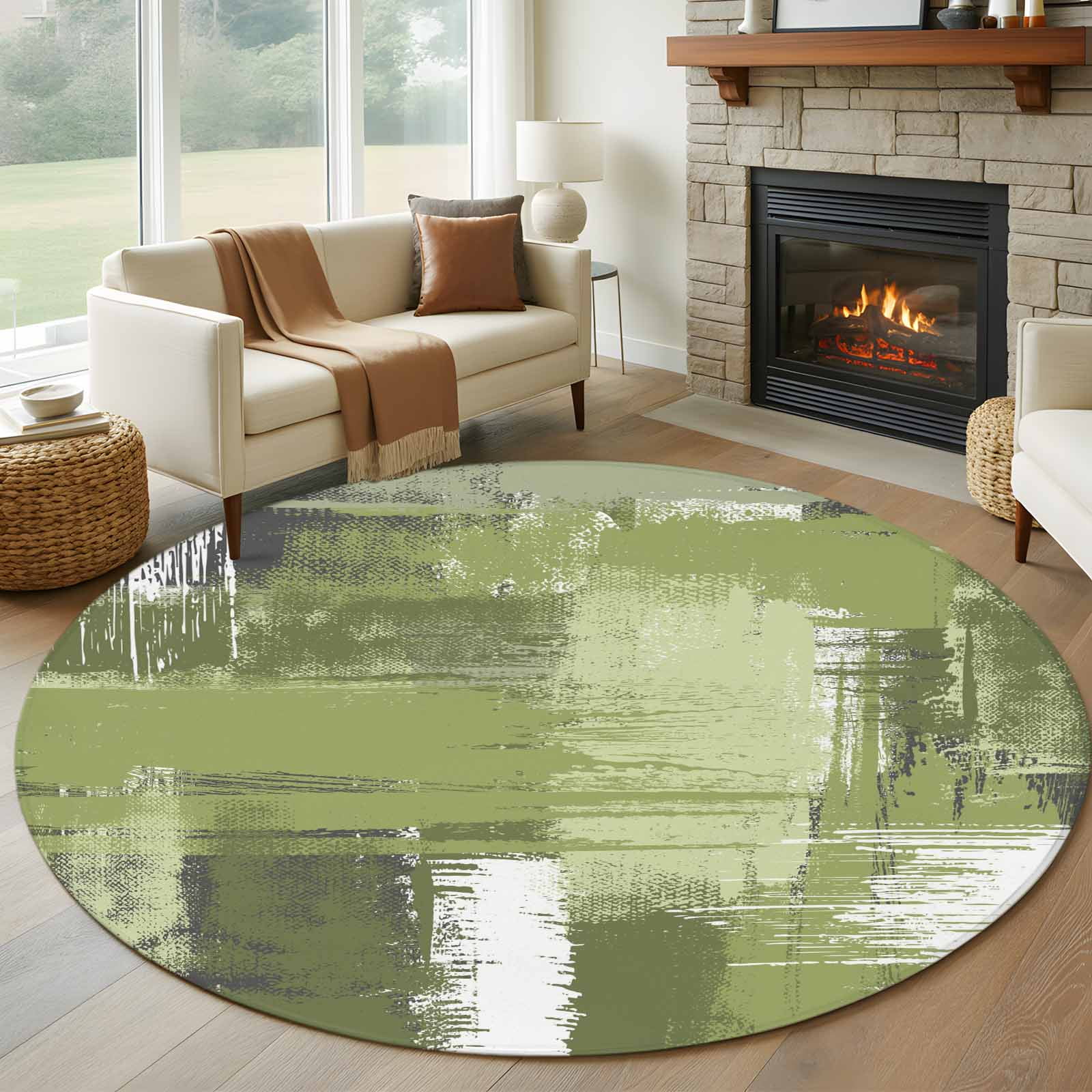 Abstract Art 7ft Round Rug for Living Room Conversation Area, Sage ...