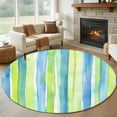 Abstract Art 8FT Round Area Rugs for Living Room Blue Green Line ...