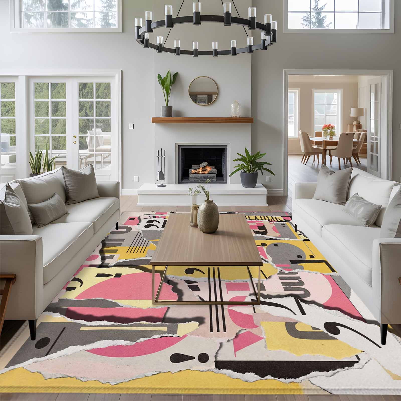 Abstract Art 8x10 Area Rug for Living Room Sectional Sofa, Pink and ...