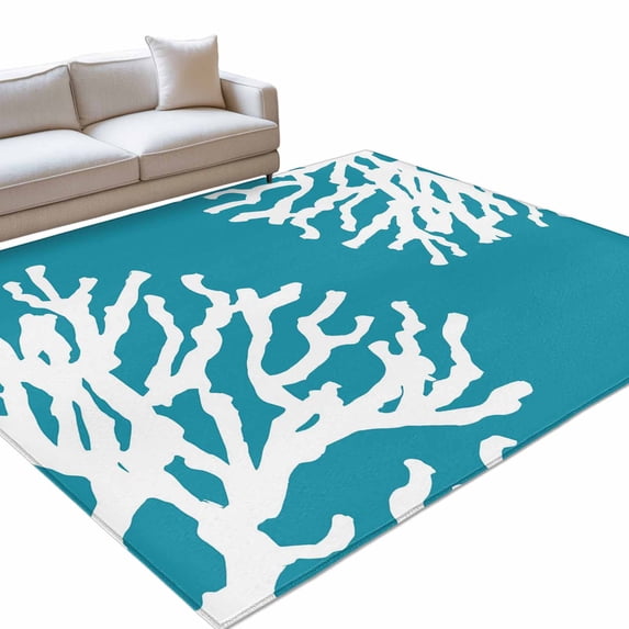 Abstract Art 8x10ft Non Slip Area Rug Coral Blue Background Modern ...