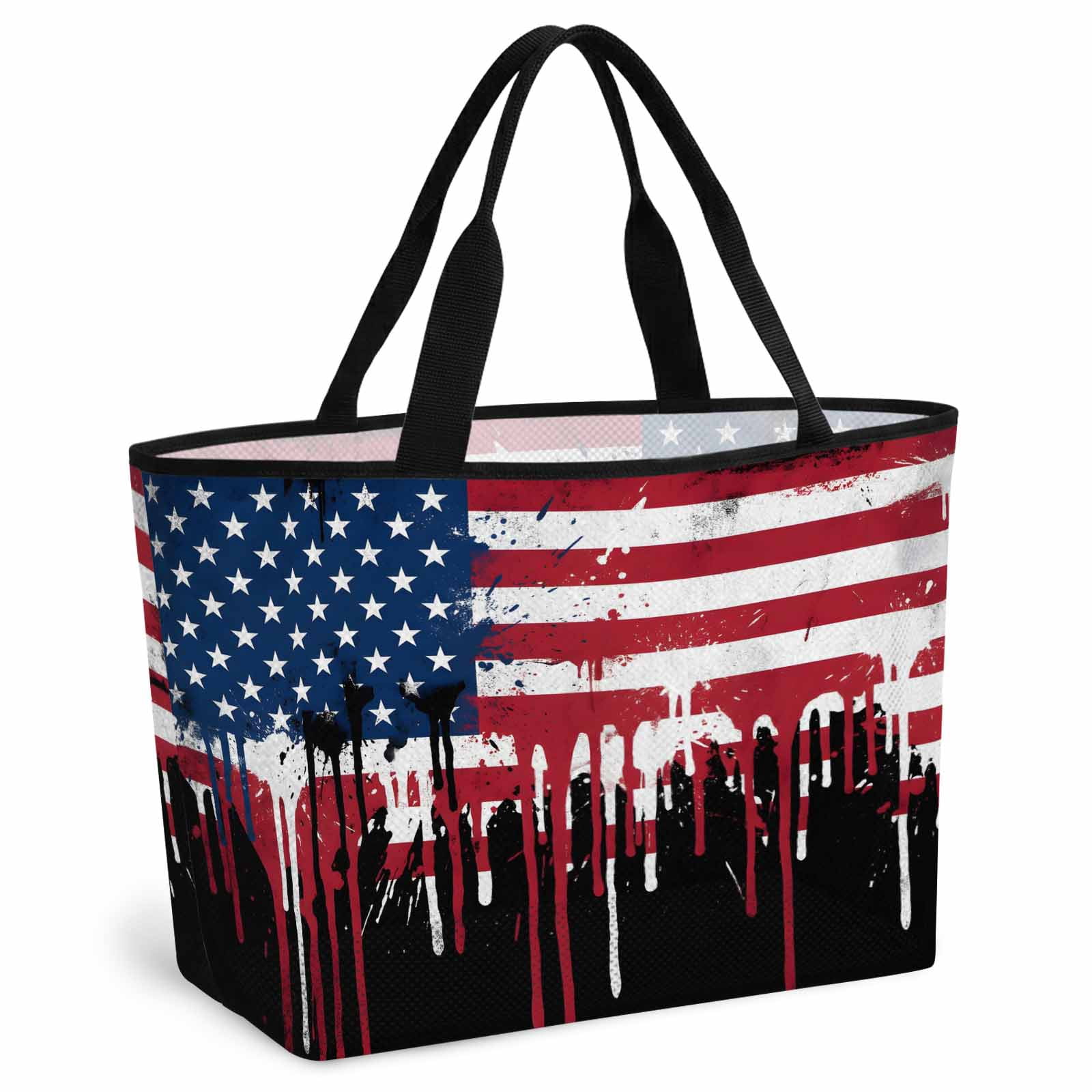 Abstract Art American Flag Beach Bag for Women, Large Breathable Mesh ...