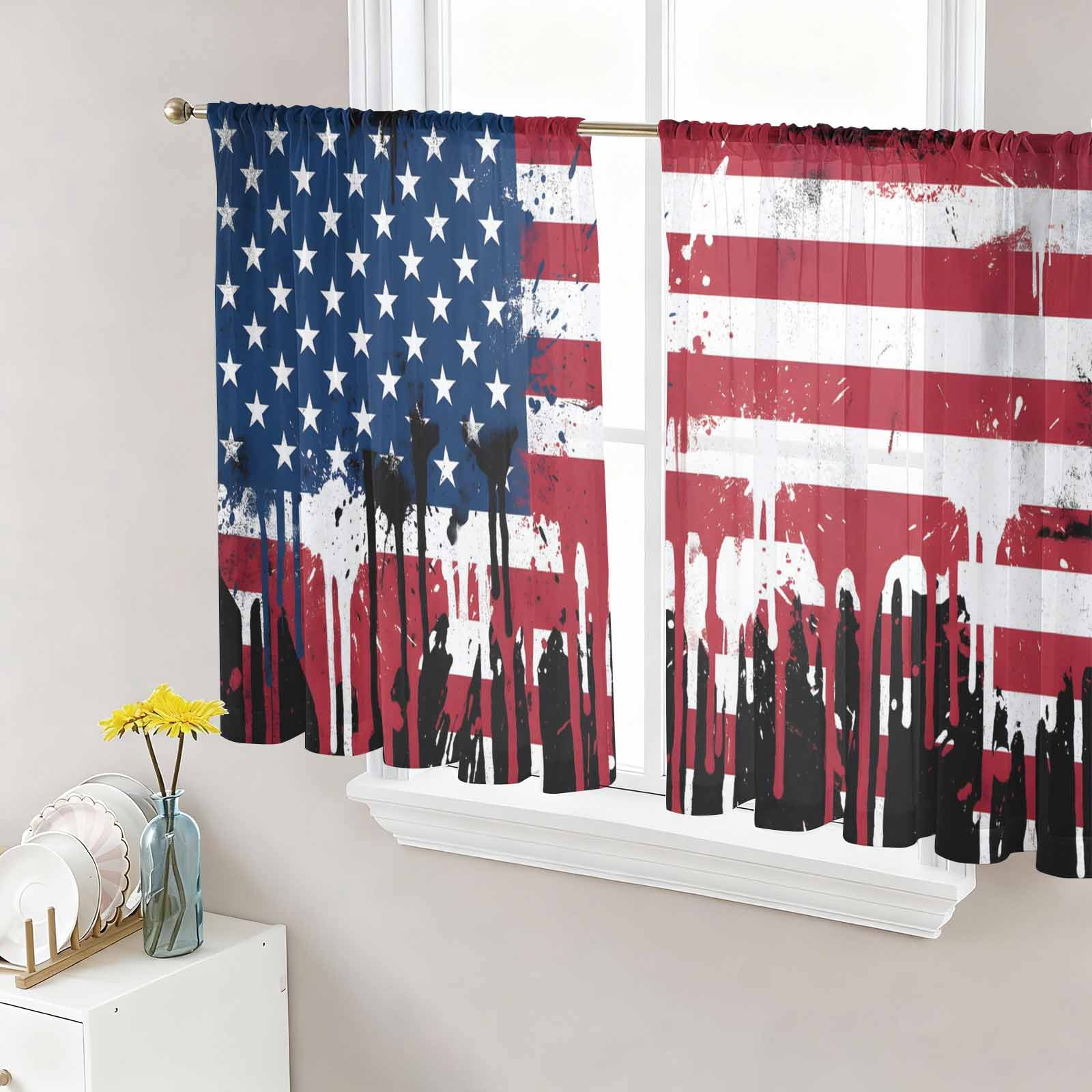 Abstract Art American Flag Sheer Curtains for Living Room Bedroom ...
