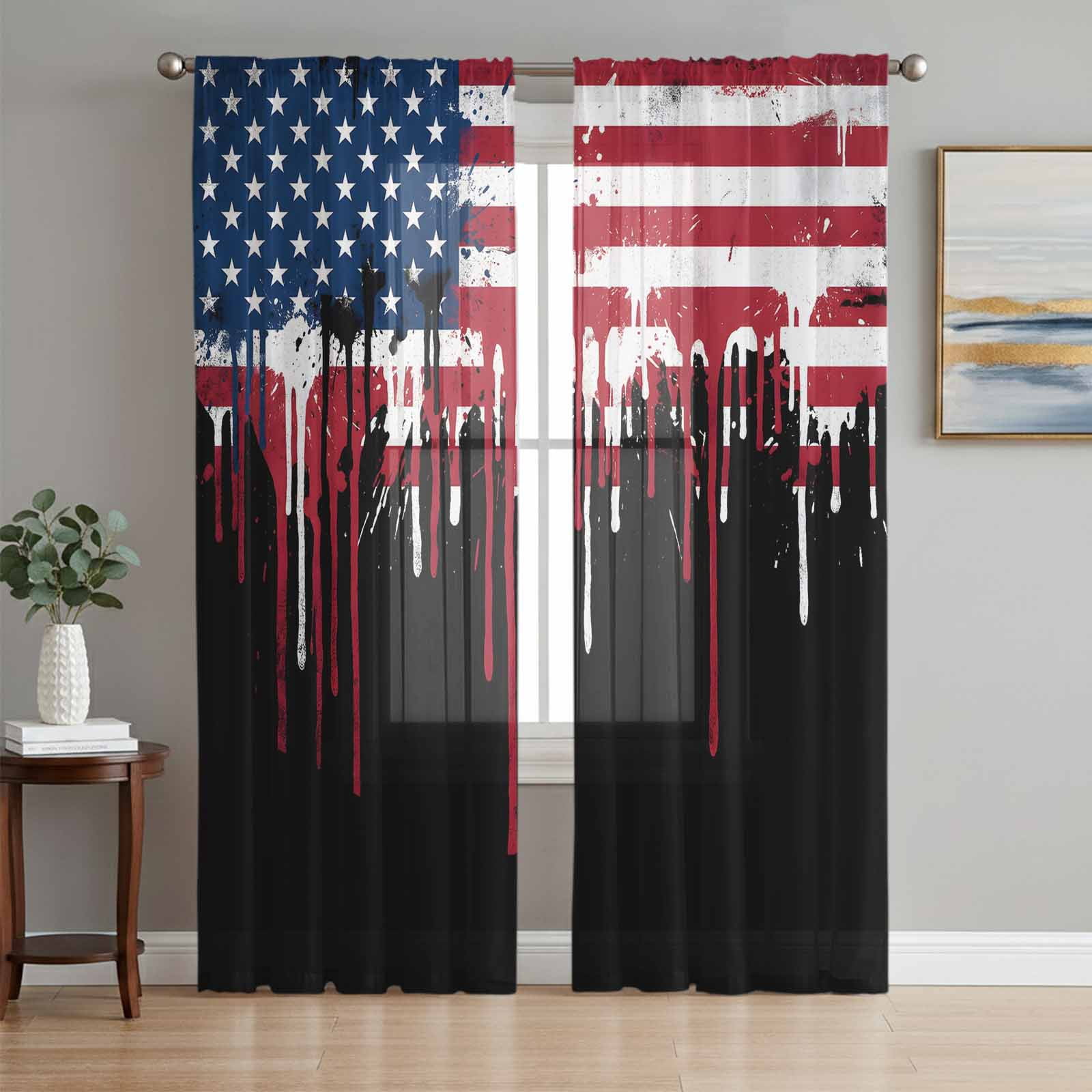 Abstract Art American Flag Sheer Curtains for Living Room Bedroom ...