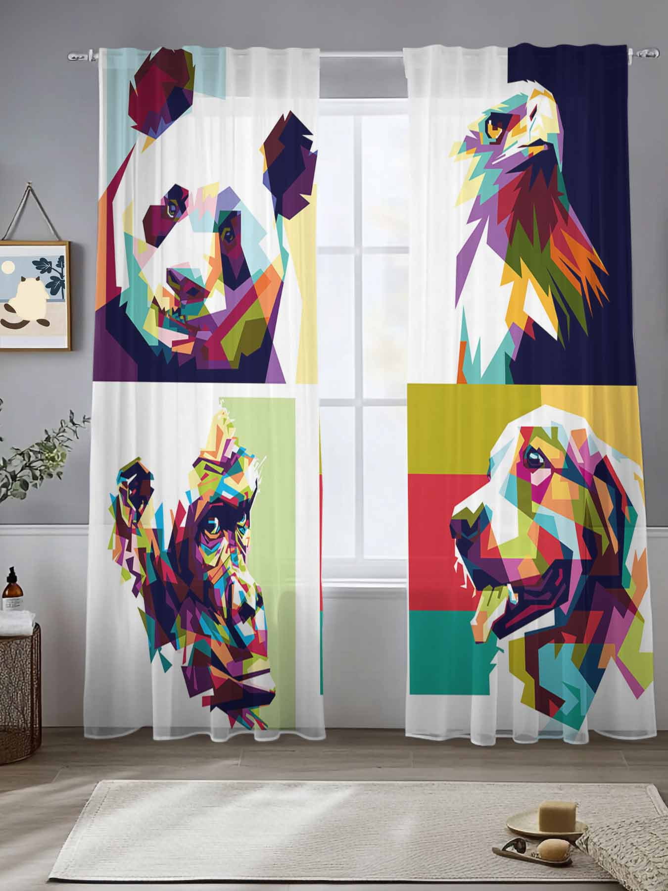 Abstract Art Animal Geometric Mosaic Panda Gorilla Sheer Curtains 84 ...