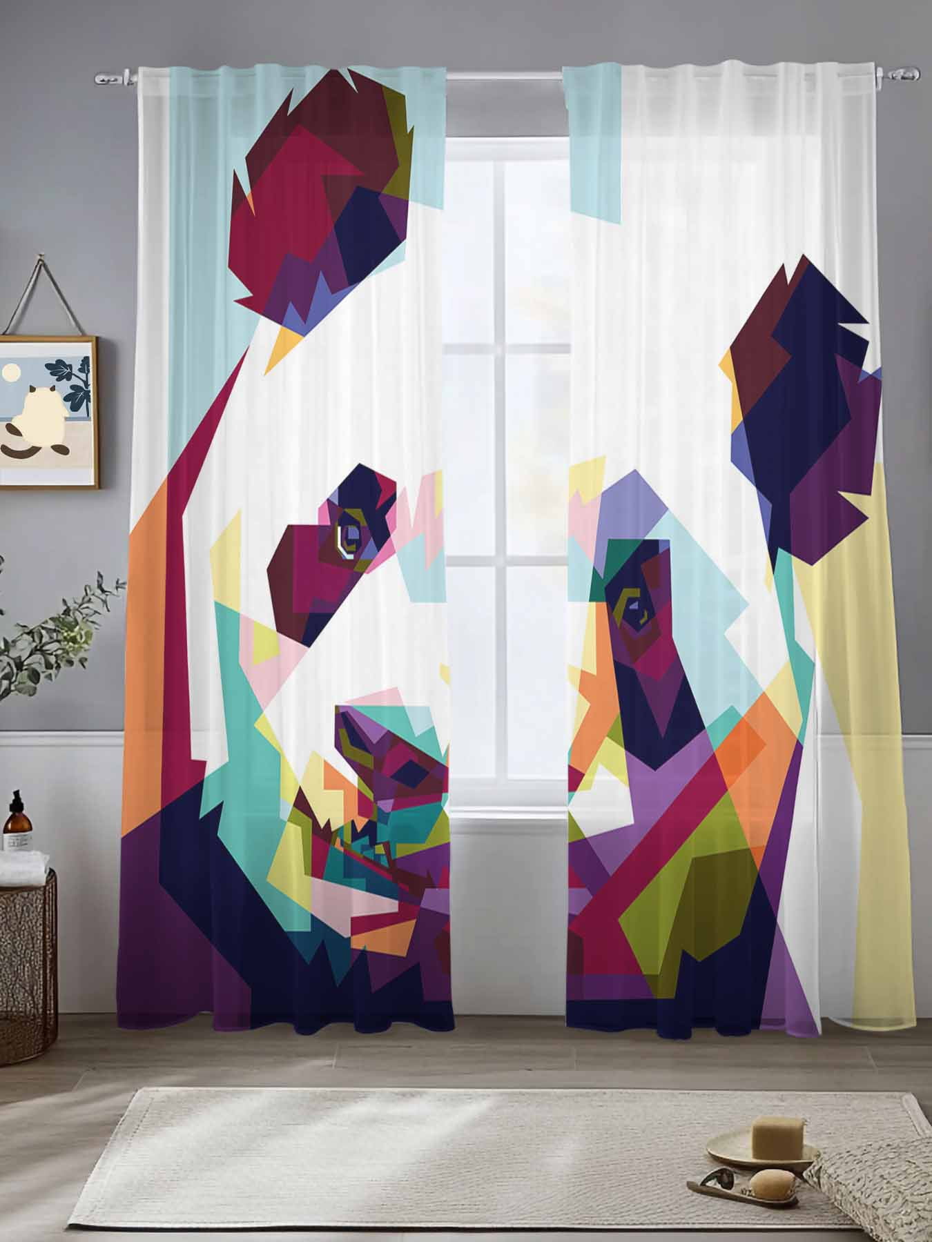 Abstract Art Animal Geometric Mosaic Panda Sheer Curtains 108 Inches ...